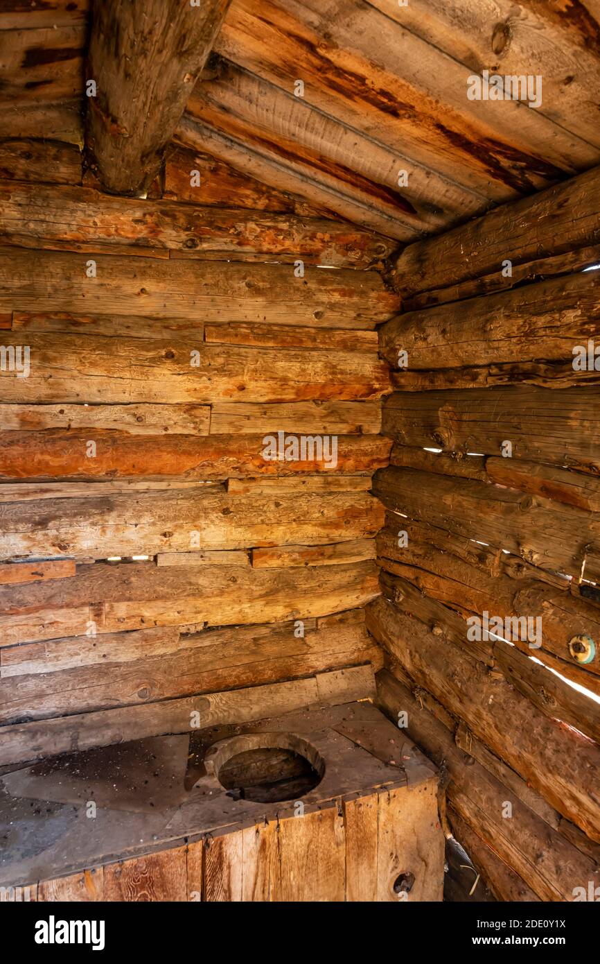 Log outhouse at Caroline Lockhart Historic Ranch Site in Bighorn Canyon ...