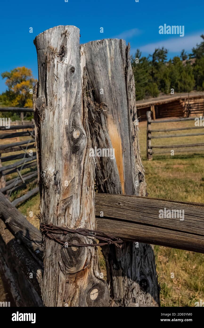 Wooden fence detail at Caroline Lockhart Historic Ranch Site in Bighorn ...