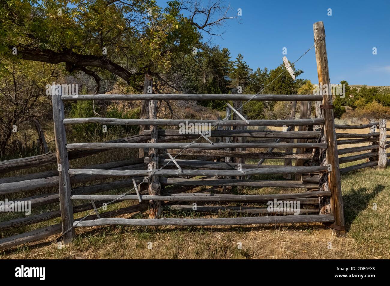 Gate to corral at the Caroline Lockhart Historic Ranch Site in Bighorn ...