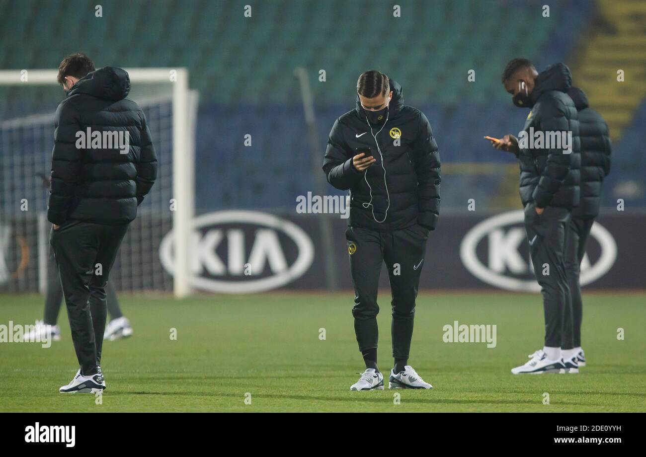Sofia, Bulgaria. 26th November, 2020. The players of Young Boys insect ...