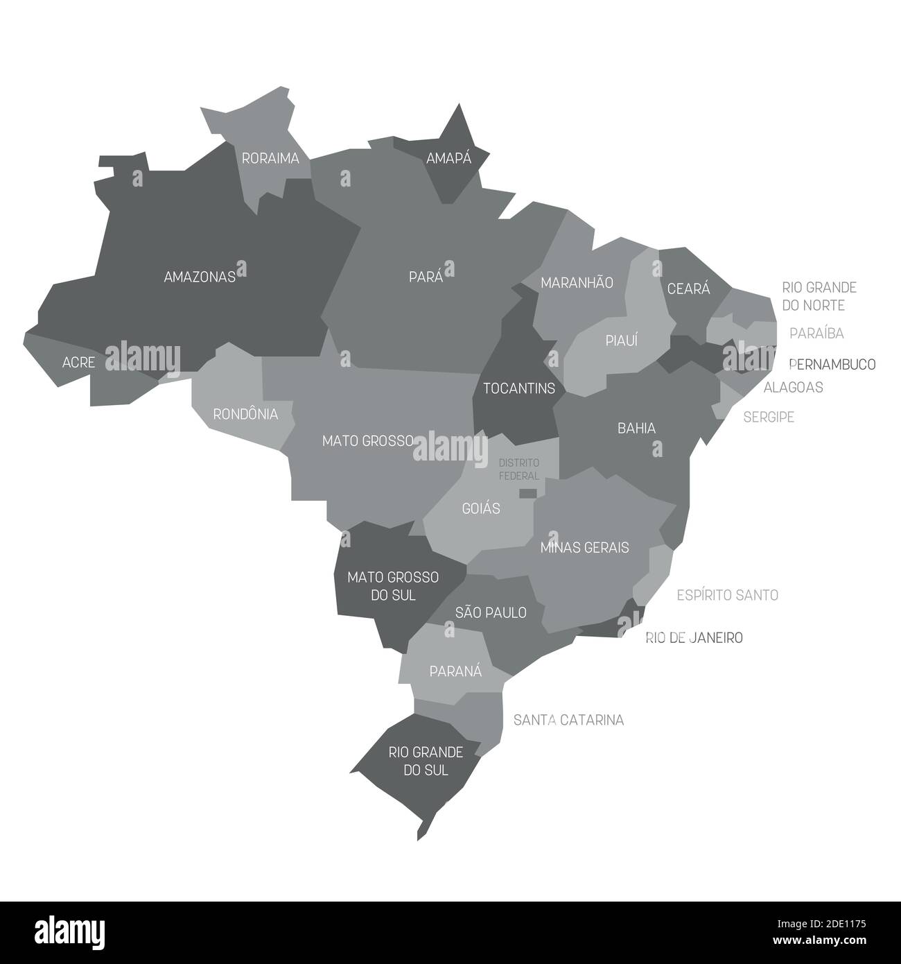 Gray political map of Brazil. Administrative divisions - states. Simple ...