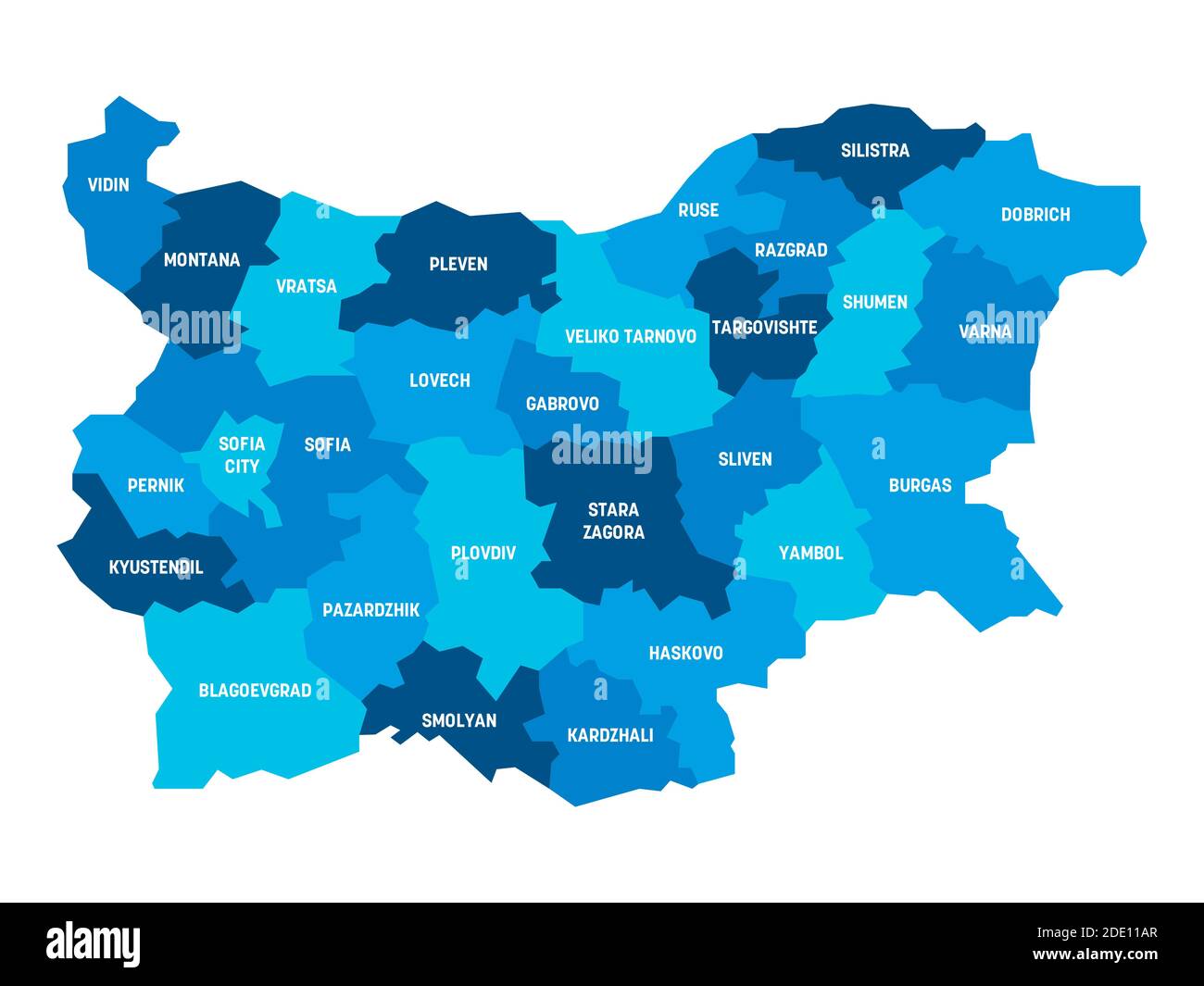 Blue political map of Bulgaria. Administrative divisions - provinces ...