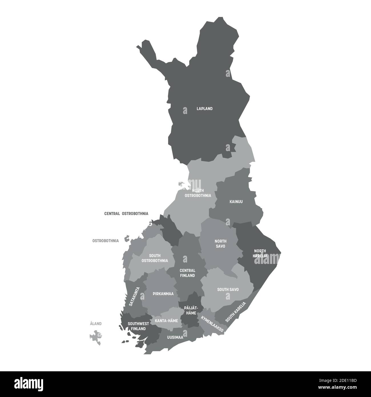 Grey political map of Finland. Administrative divisions - regions ...