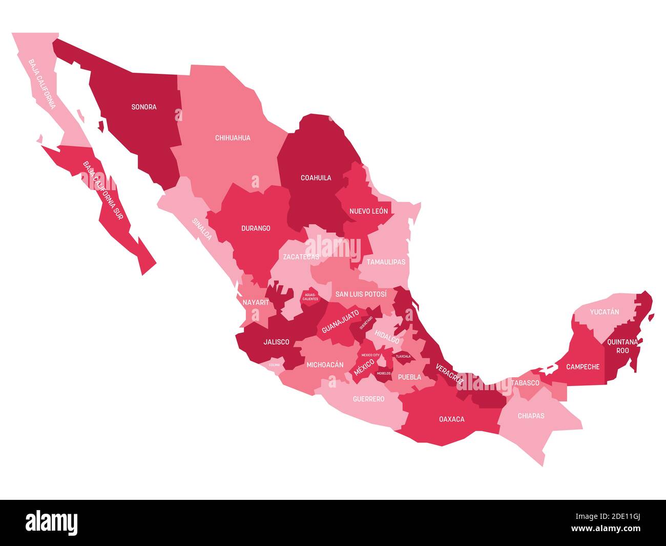 Pink political map of Mexico. Administrative divisions - states. Simple ...