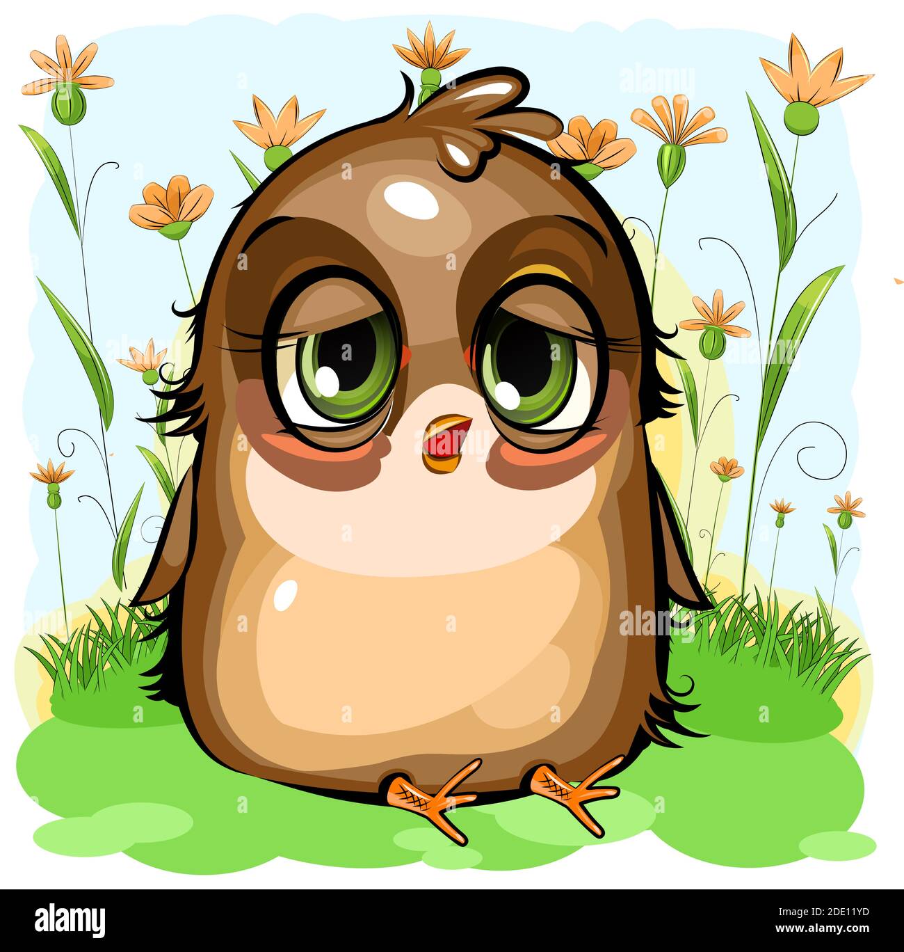 Sleepy sparrow. Funny chick. Wants to sleep. Cute and funny baby bird ...