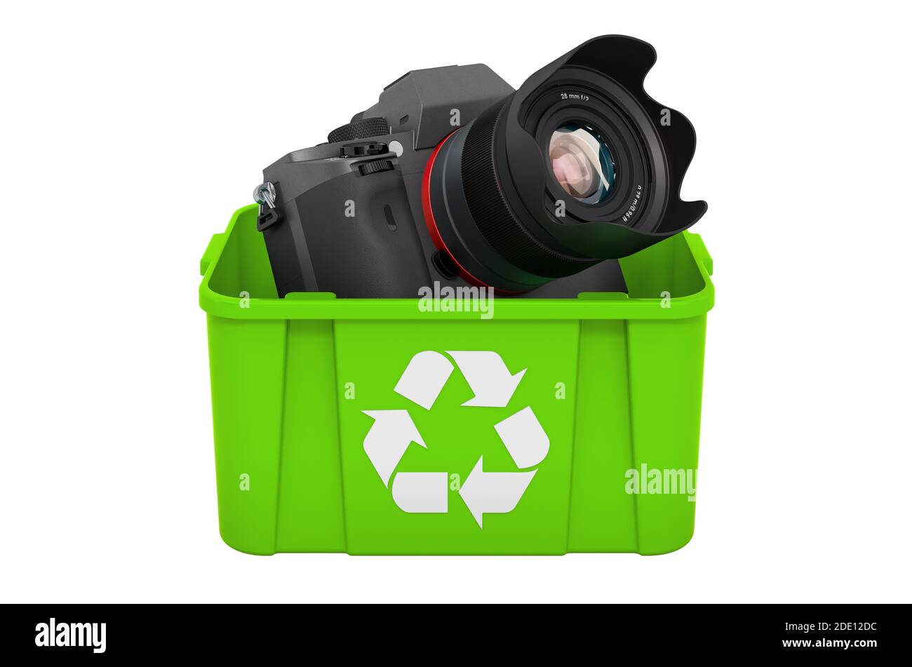 Recycling trashcan with digital camera, 3D rendering isolated on white ...