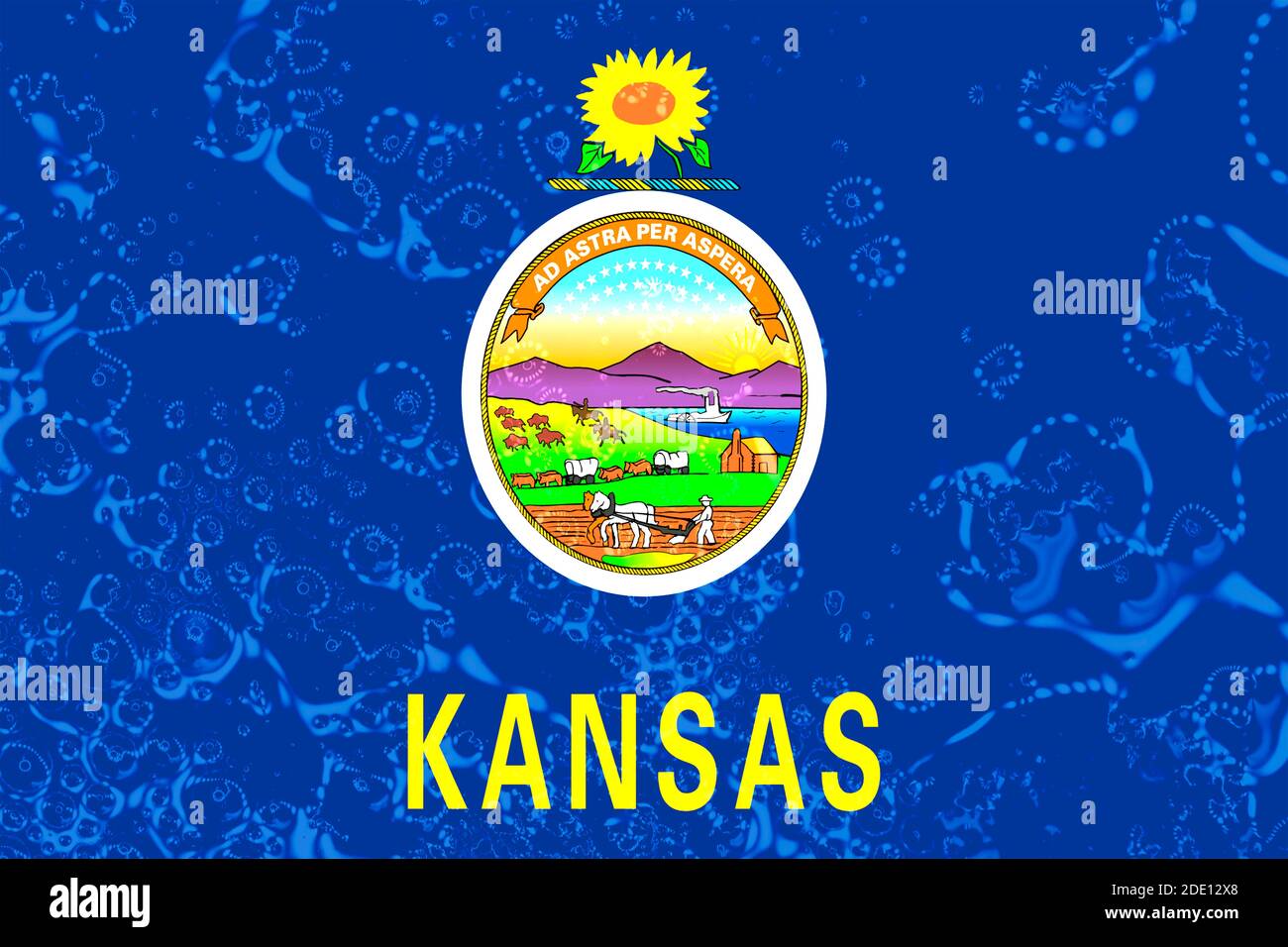 Artistic rendering of the Kansas state flag with grunge texture effects ...