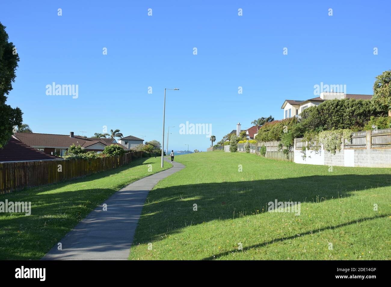A person walking in the neighborhood surrounded by houses under the ...
