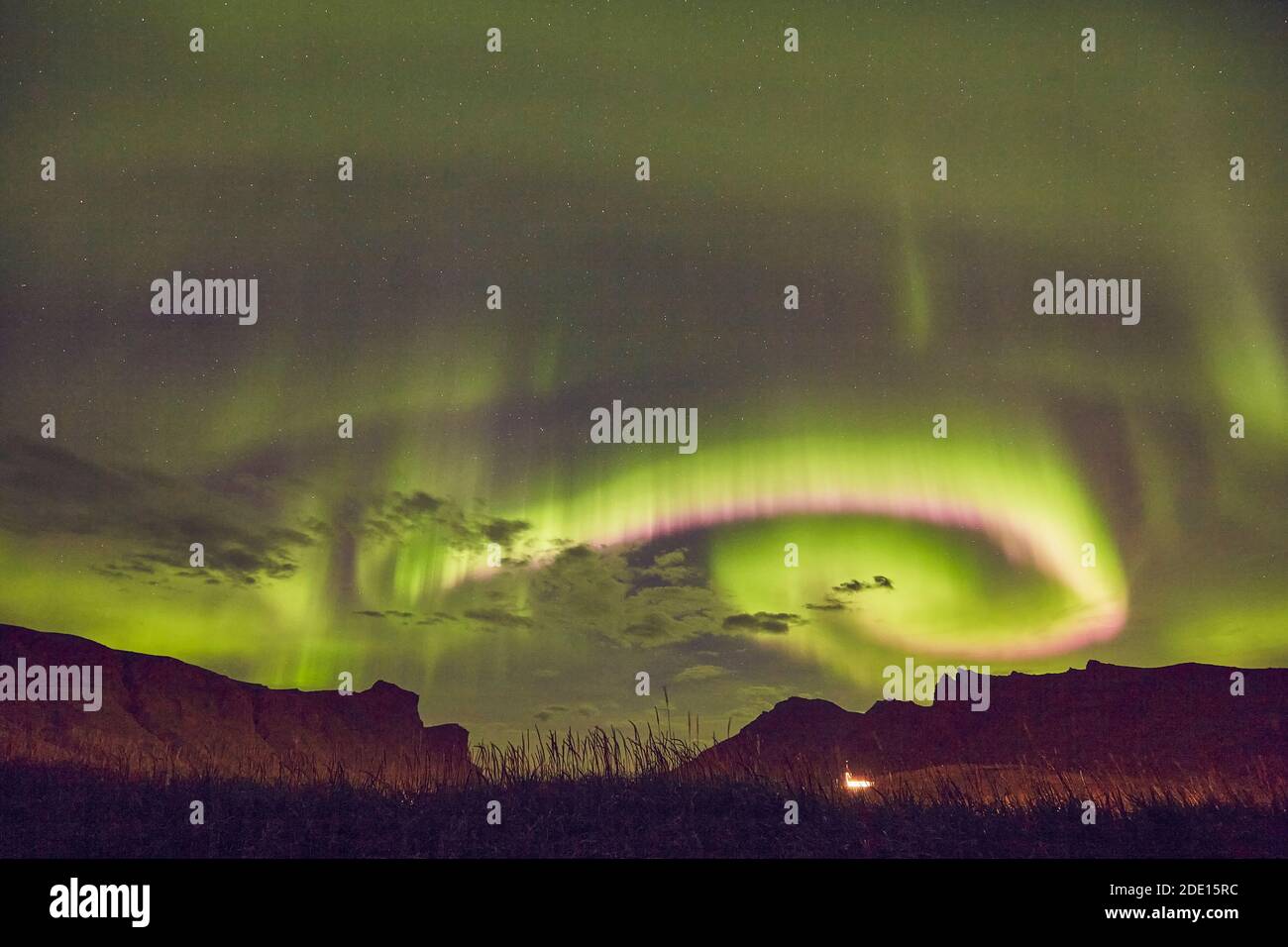 The Aurora Borealis (Northern Lights), seen in the night sky above Vik ...