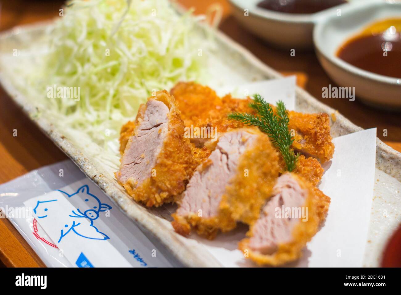 Japanese pork cutlets or tonkatsu, a popular fried pork dish at a ...