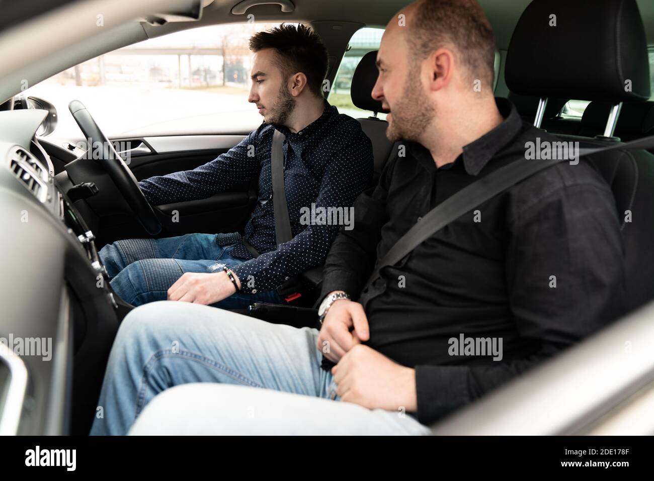 Driving Instructor and Man Student in Examination Car Testing Learner ...
