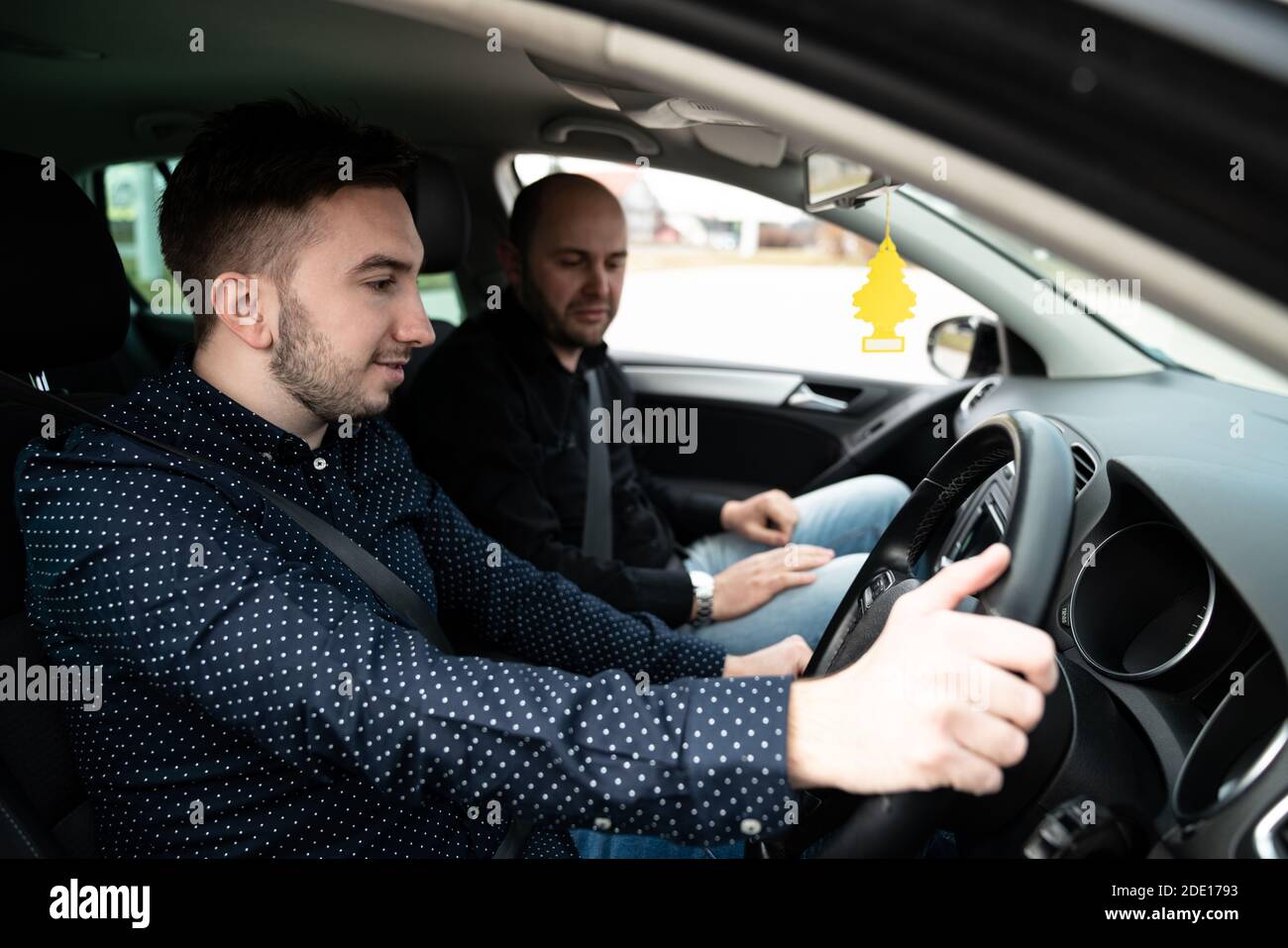 Driving Instructor and Man Student in Examination Car Testing Learner ...