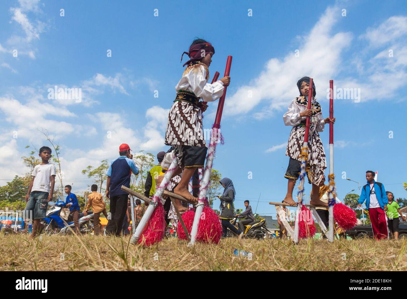 Participants of the annual stilts festival in Ledokombo village, Jember ...