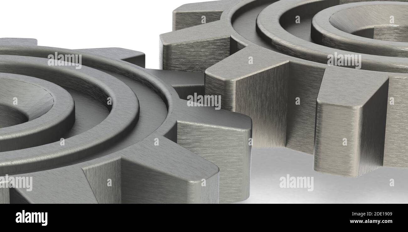 Metal gear engaged isolated on white background, 3D rendering Stock ...