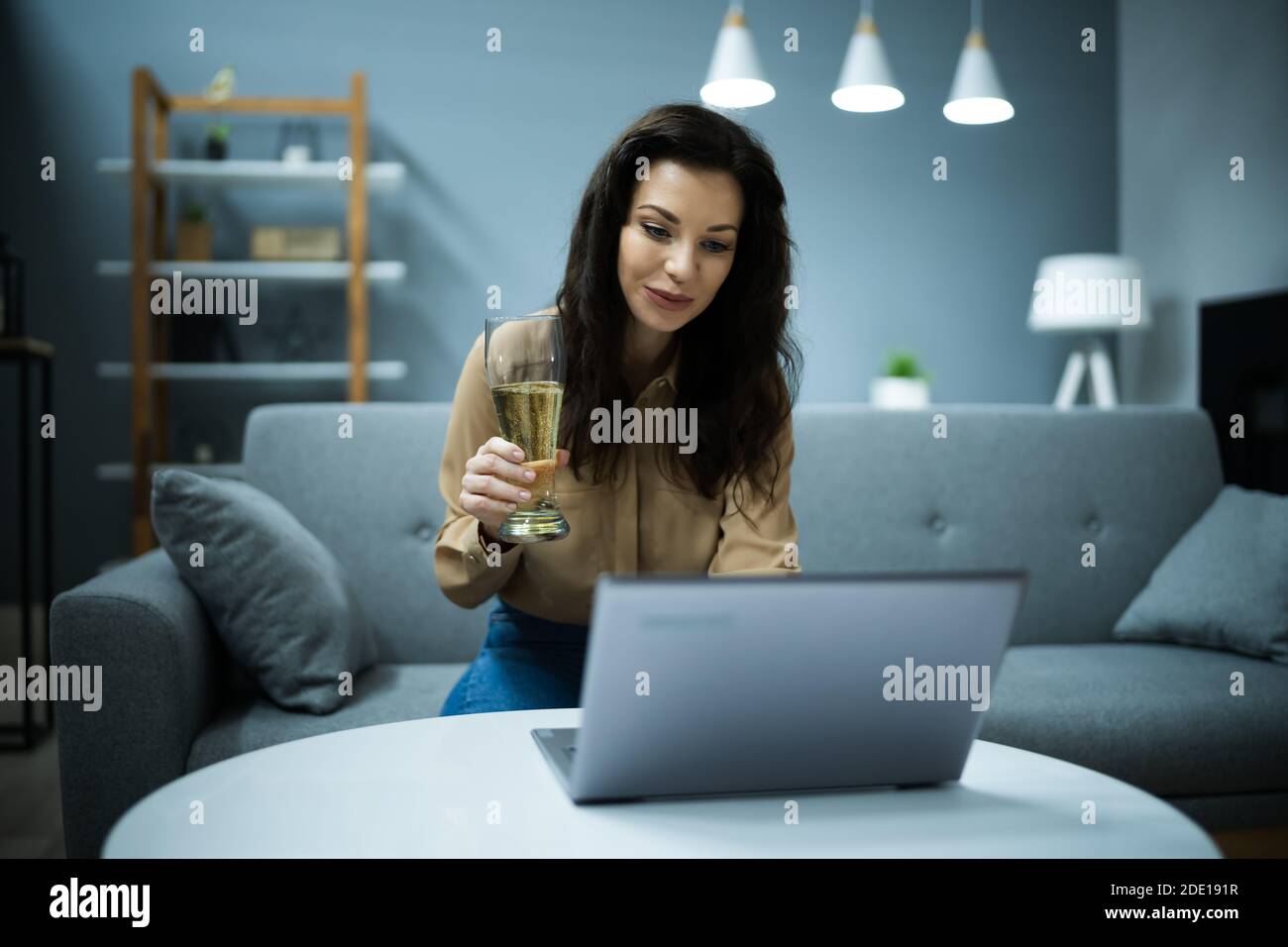 Virtual Beer Pub Party Event Using Laptop Stock Photo - Alamy