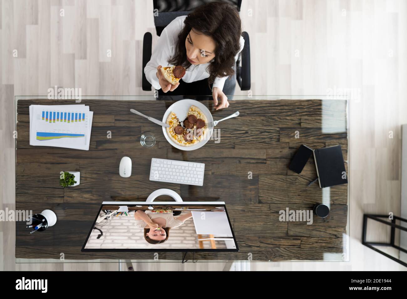 Virtual Office Lunch Break Using Online Video Conference Stock Photo ...