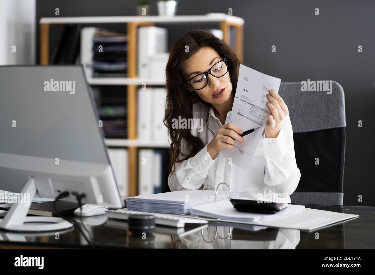 Professional Accountant Showing Sale Tax Invoice In Video Conference ...