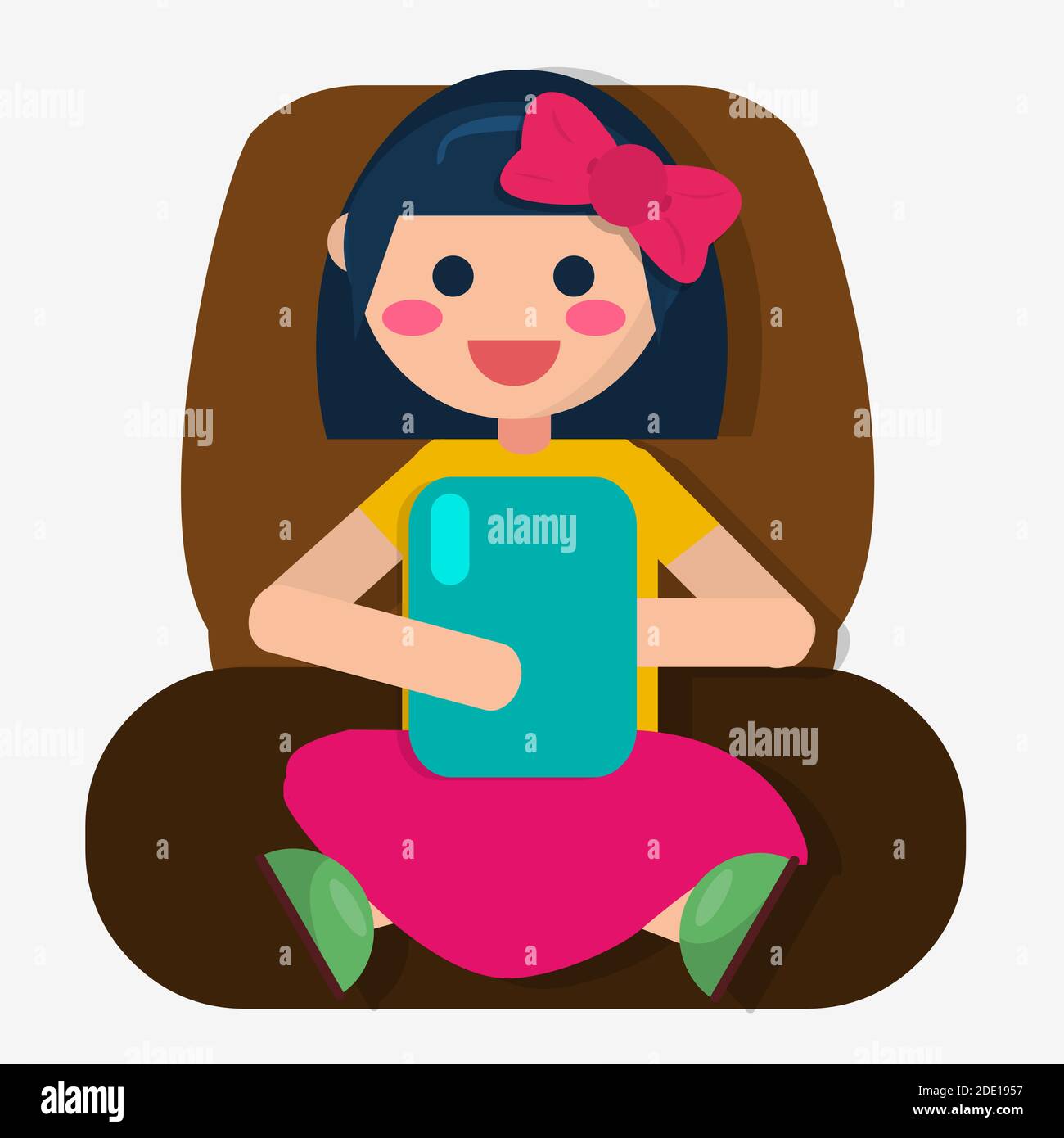 little girl playing tab with sitting down pose vector illustration ...