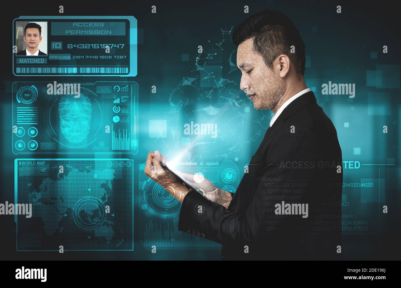 Facial recognition technology scan and detect people face for identification . Future concept ...