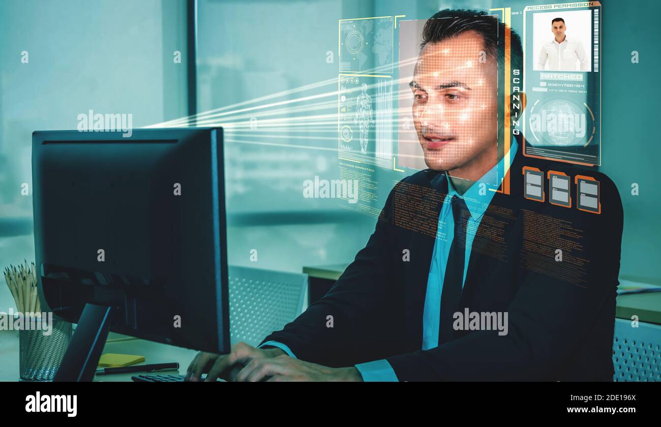 Facial recognition technology scan and detect people face for ...