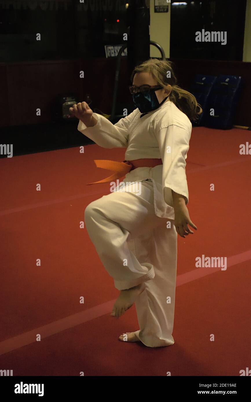 This action photo is of my daughter in her Karate class. Karate is a ...