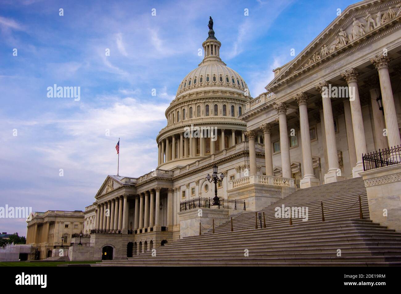 Low angle view of the east entrance to United States Capitol building ...