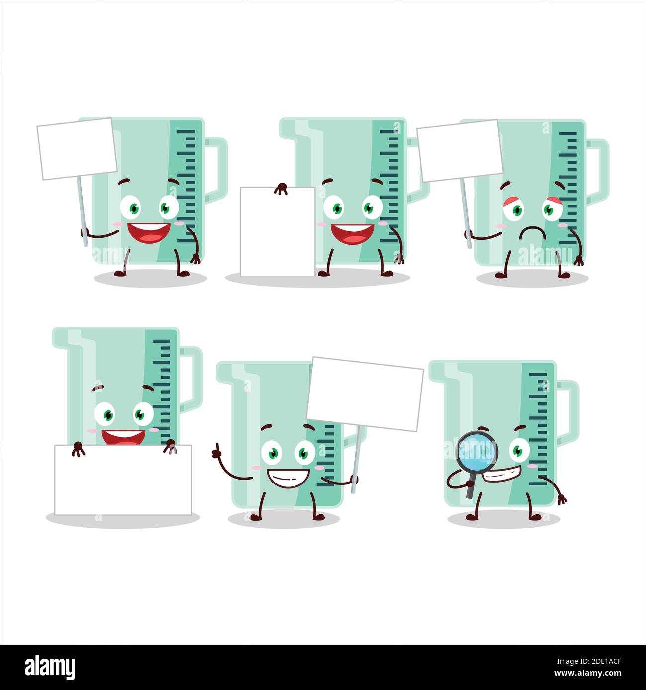 Measuring cup cartoon character bring information board. Vector ...