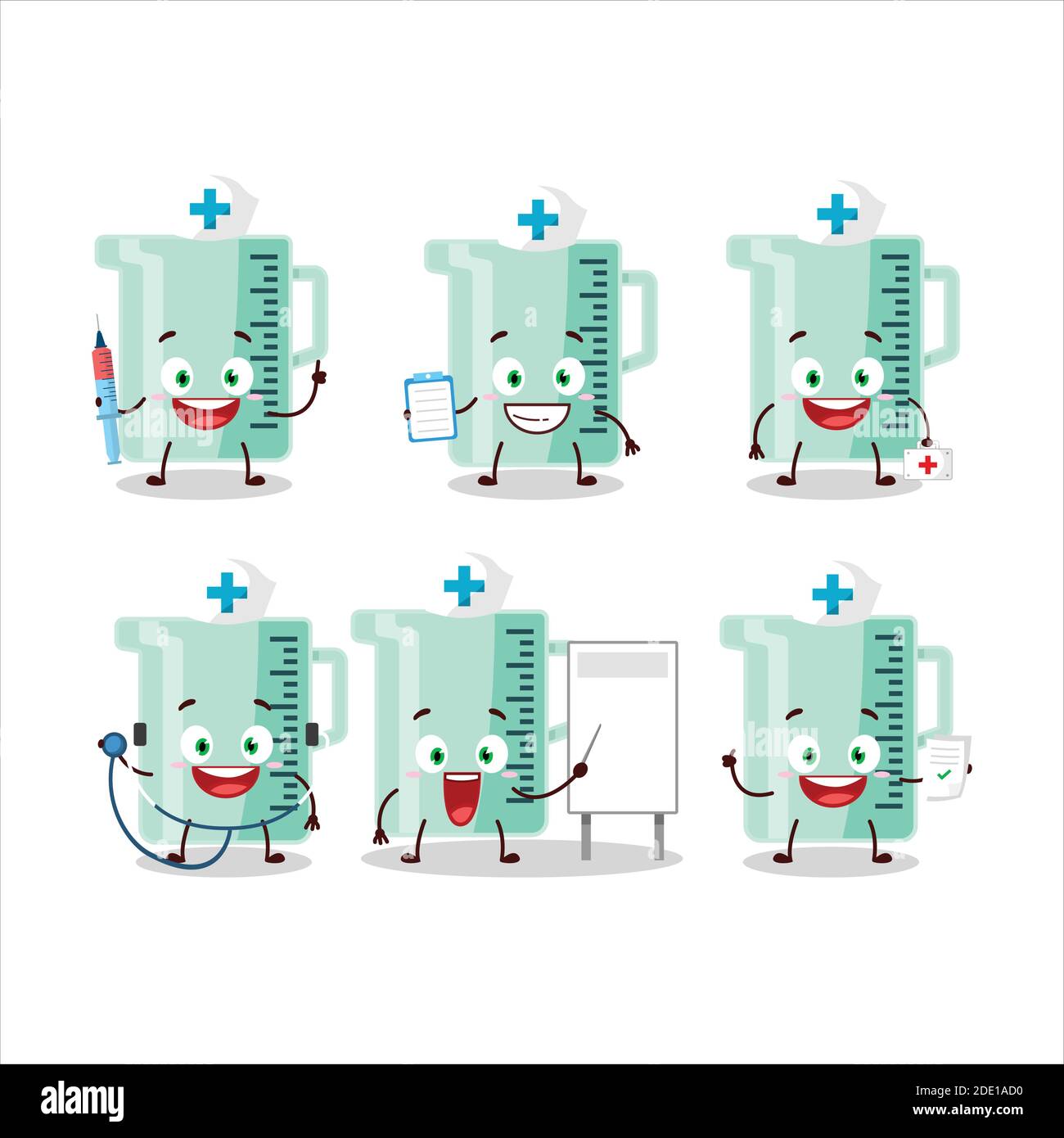 Doctor profession emoticon with measuring cup cartoon character. Vector ...
