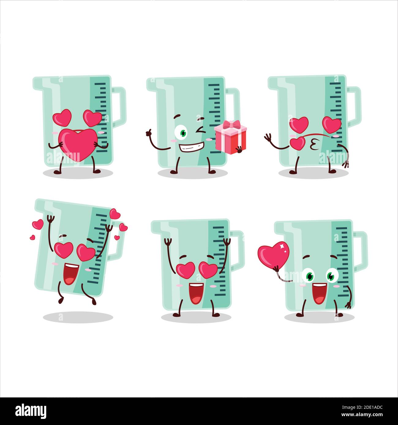 Measuring cup cartoon character with love cute emoticon. Vector ...