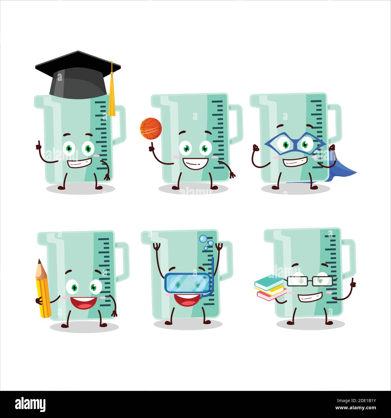 School student of measuring cup cartoon character with various ...