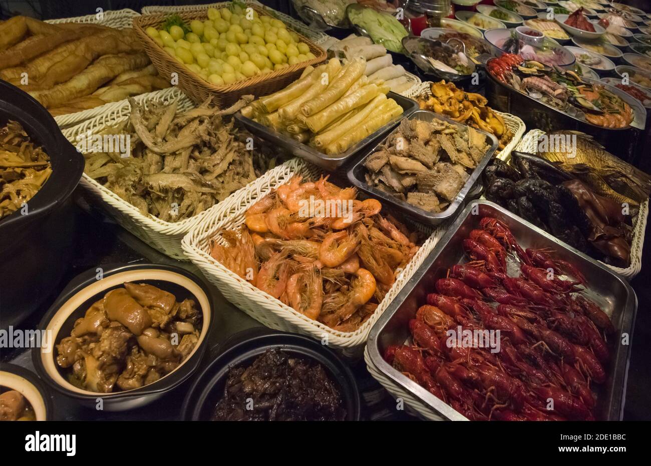 Restaurant displaying dishes of food, Shaoxing, Zhejiang Province ...