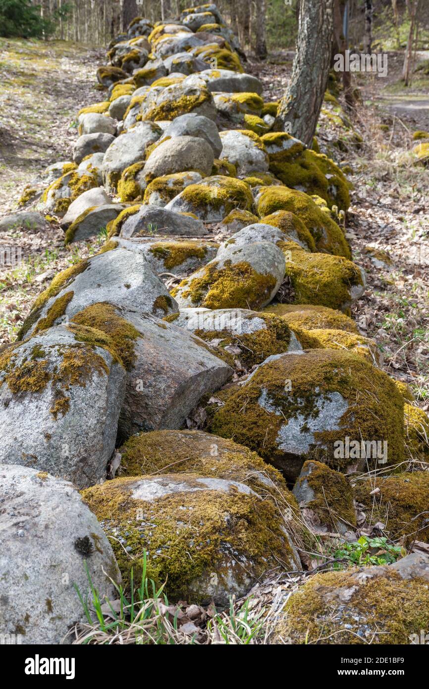 Ancient stone wall border between Pyynikki and Pispala in Tampere ...