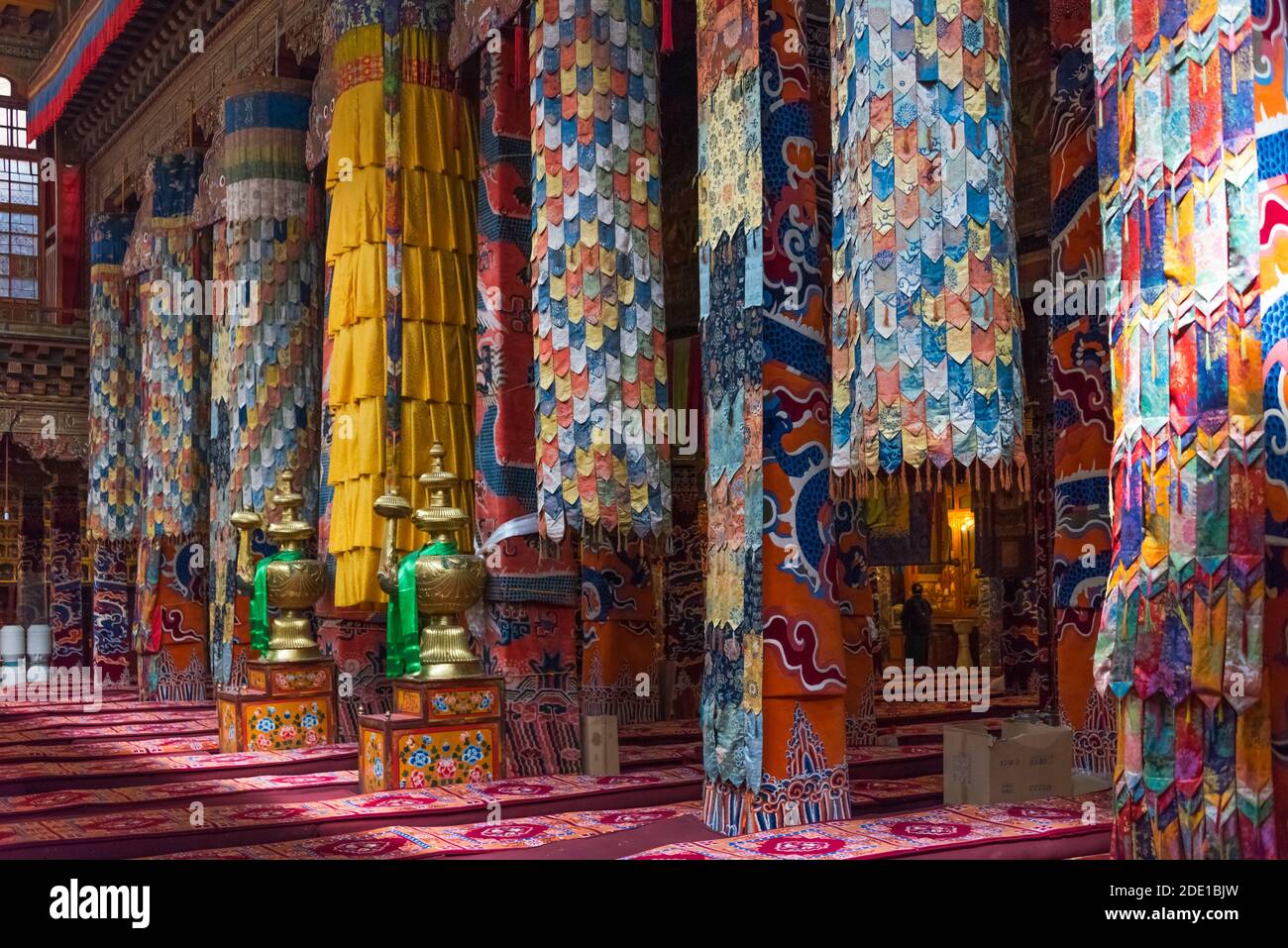 Inside a praying hall in Drepung Monastery, one of the great three ...