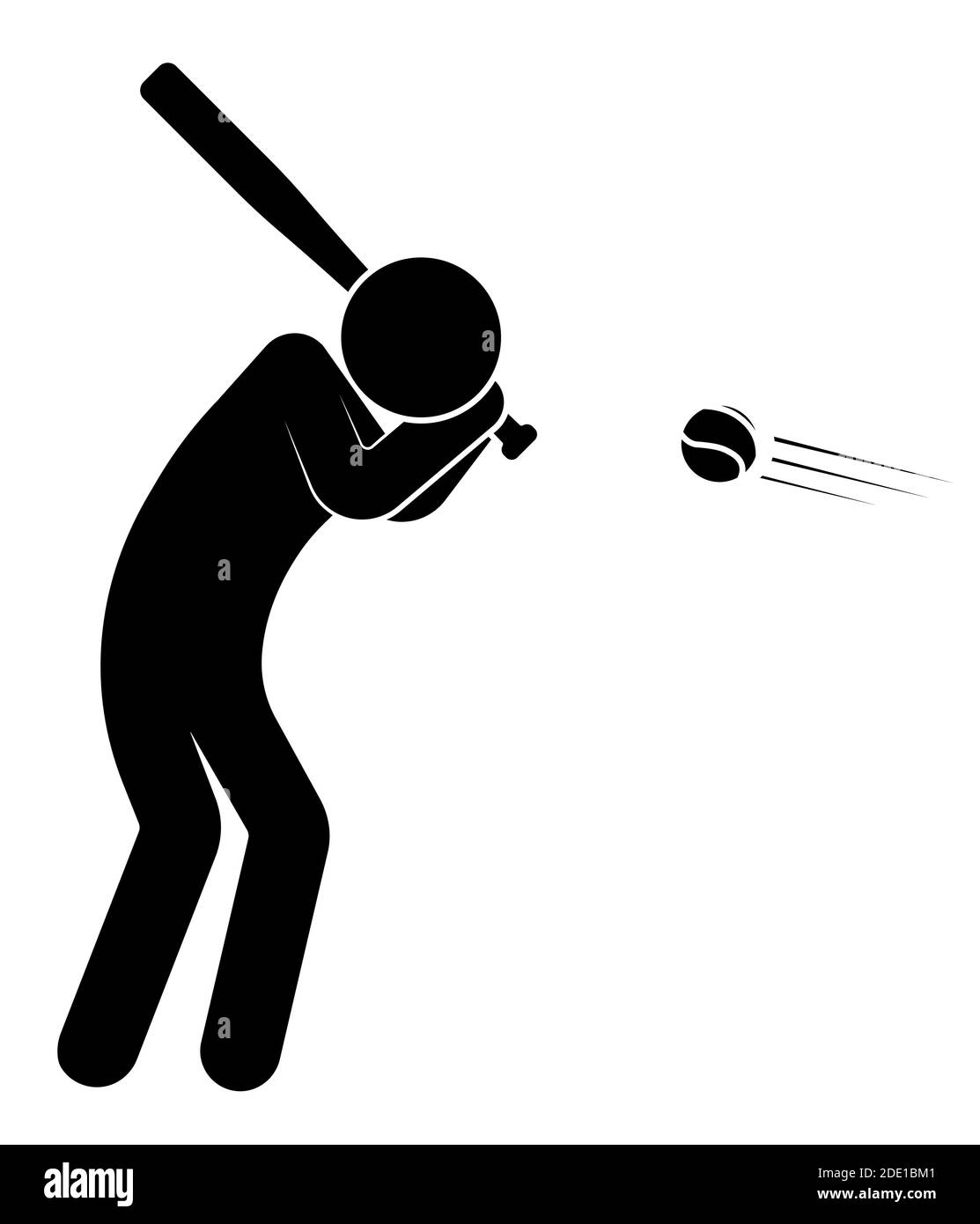 stick figere, player man hits ball with sports wooden baseball bat ...