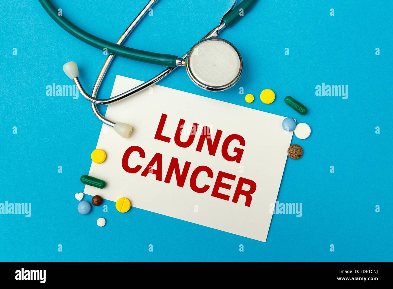 Card with text LUNG CANCER and stethoscope, medical concept Stock Photo ...