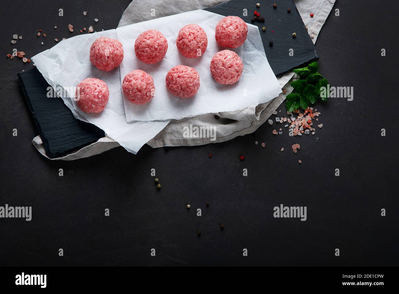 Raw meatballs salt spice hi-res stock photography and images - Alamy