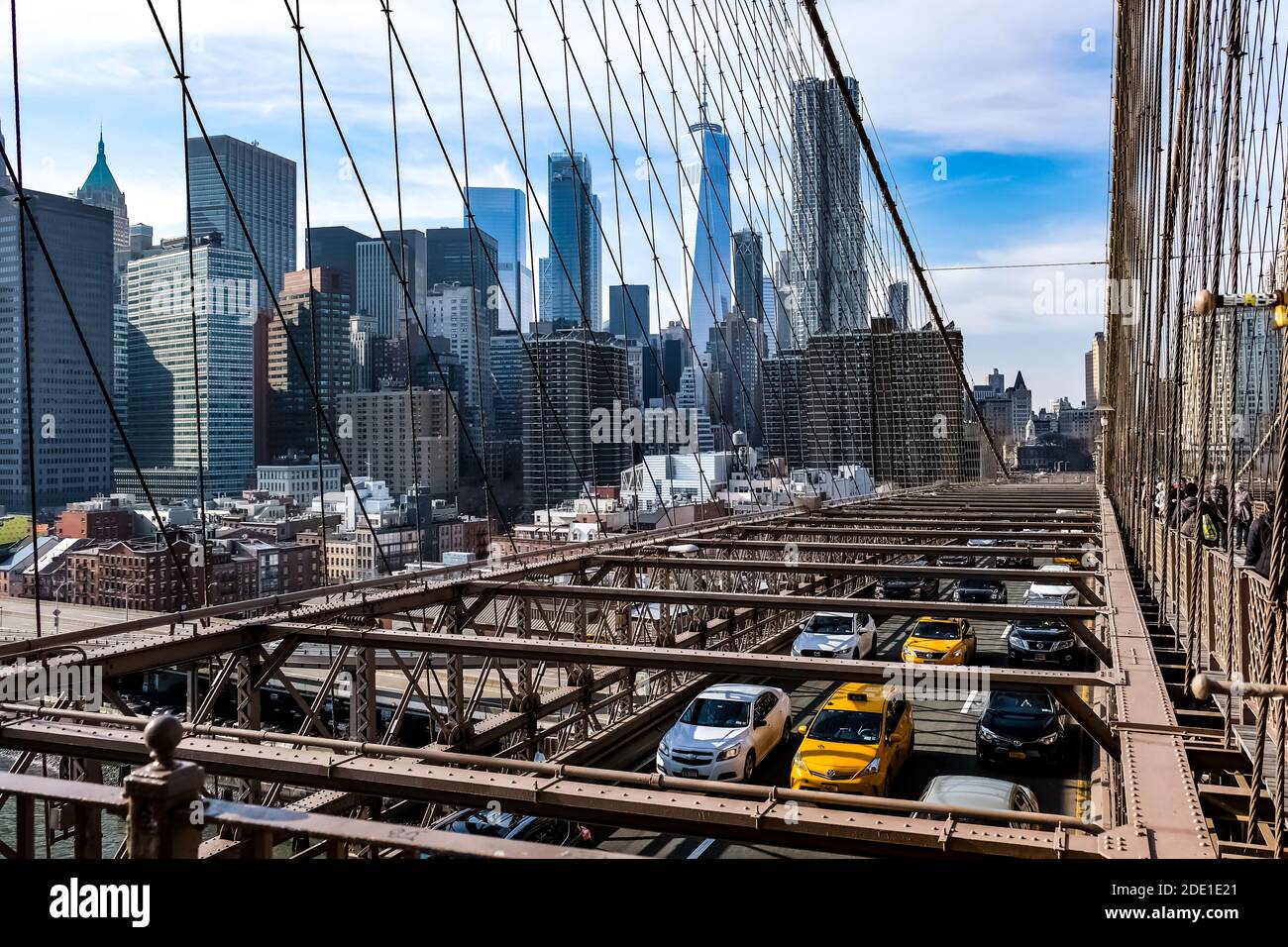 Brooklyn Bridge that connects Brooklyn and Manhattan. New York, USA ...