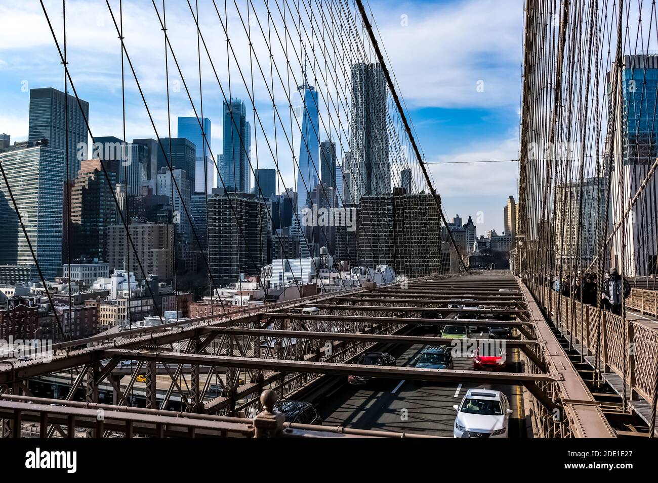 Brooklyn Bridge that connects Brooklyn and Manhattan. New York, USA ...