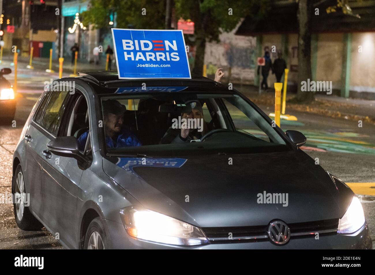 Seattle, USA. 7th Nov, 2020. A car with a Biden sign during the ...