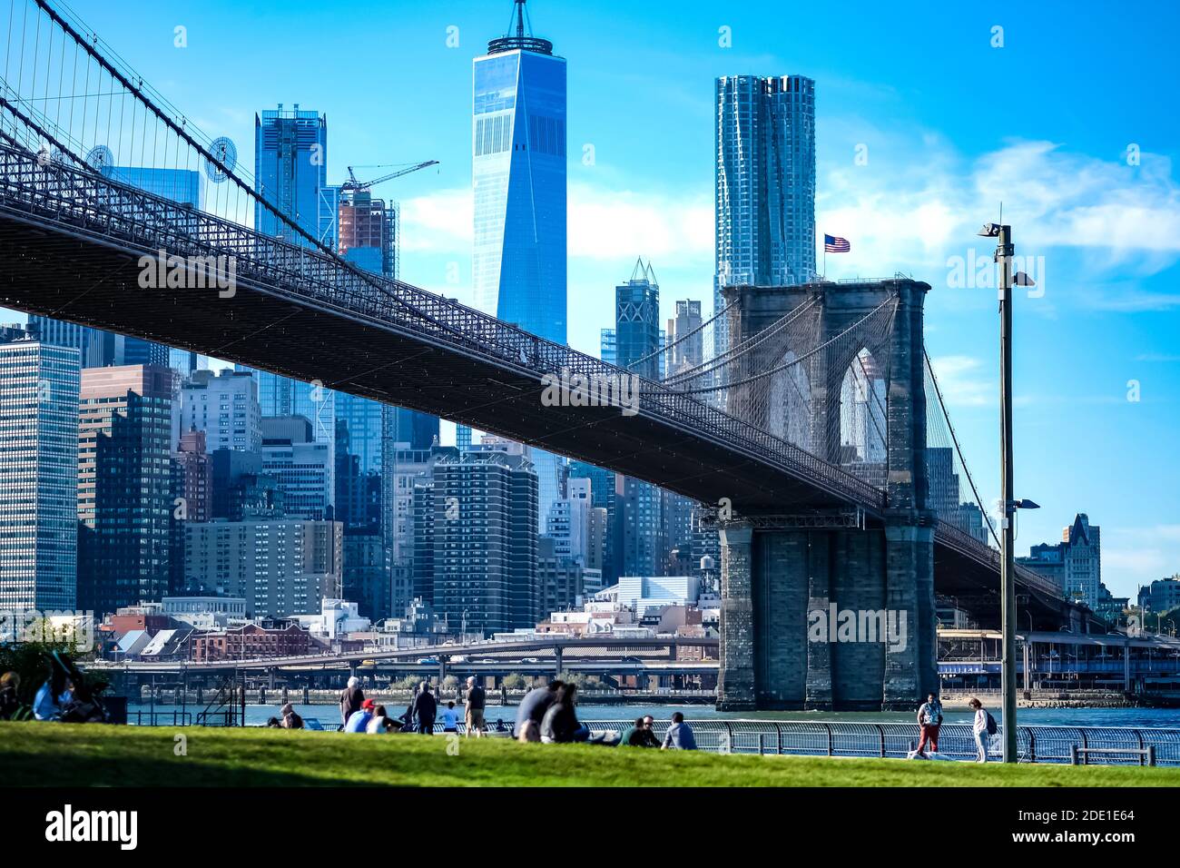 Brooklyn Bridge that connects Brooklyn and Manhattan. New York, USA ...