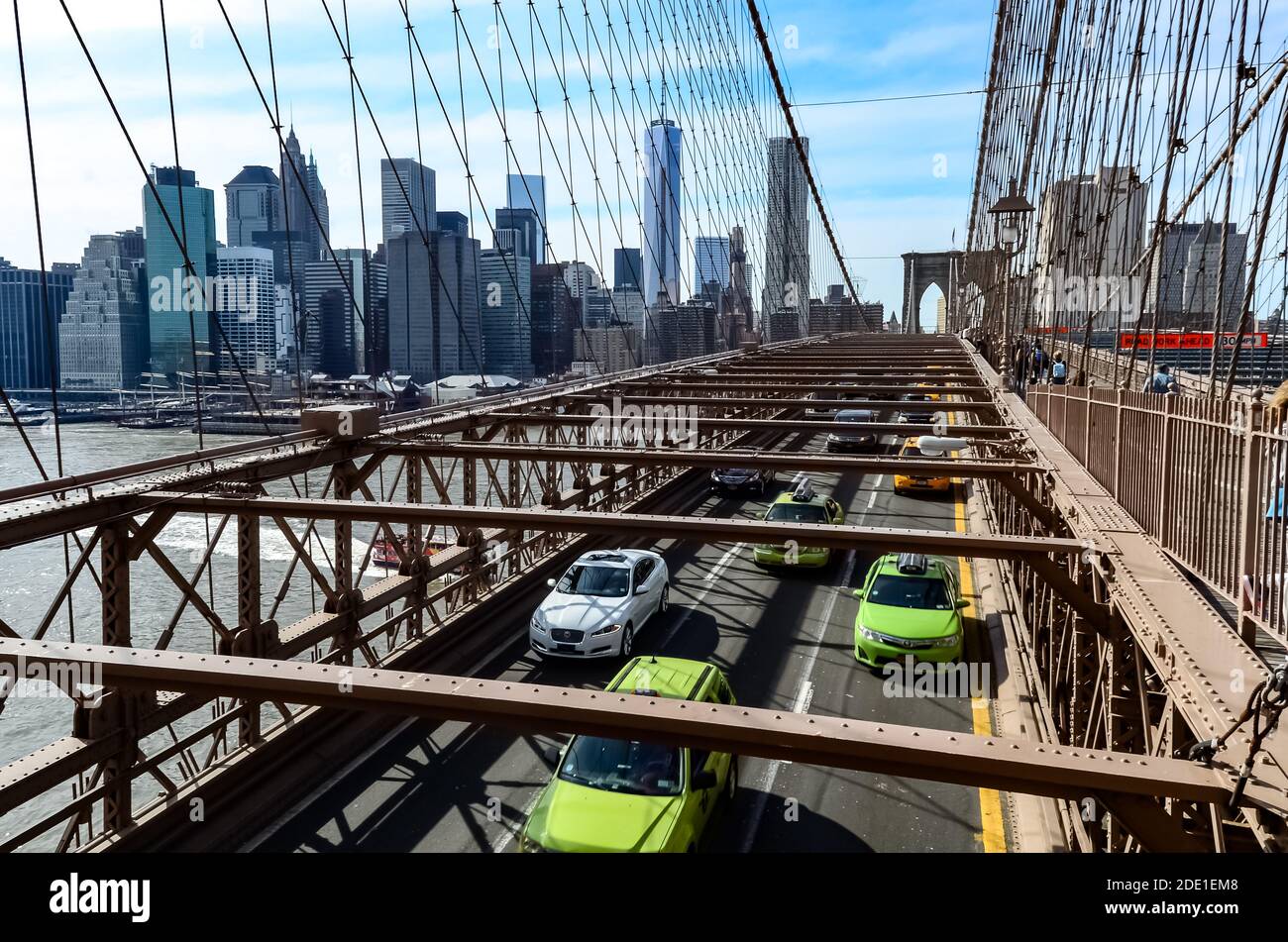 Brooklyn Bridge that connects Brooklyn and Manhattan. New York, USA ...