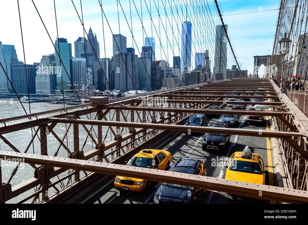 Brooklyn Bridge that connects Brooklyn and Manhattan. New York, USA ...
