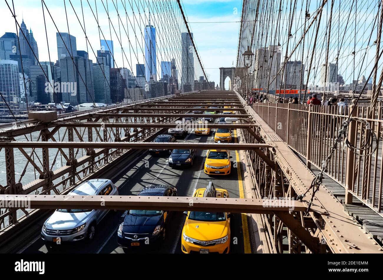 Brooklyn Bridge that connects Brooklyn and Manhattan. New York, USA ...