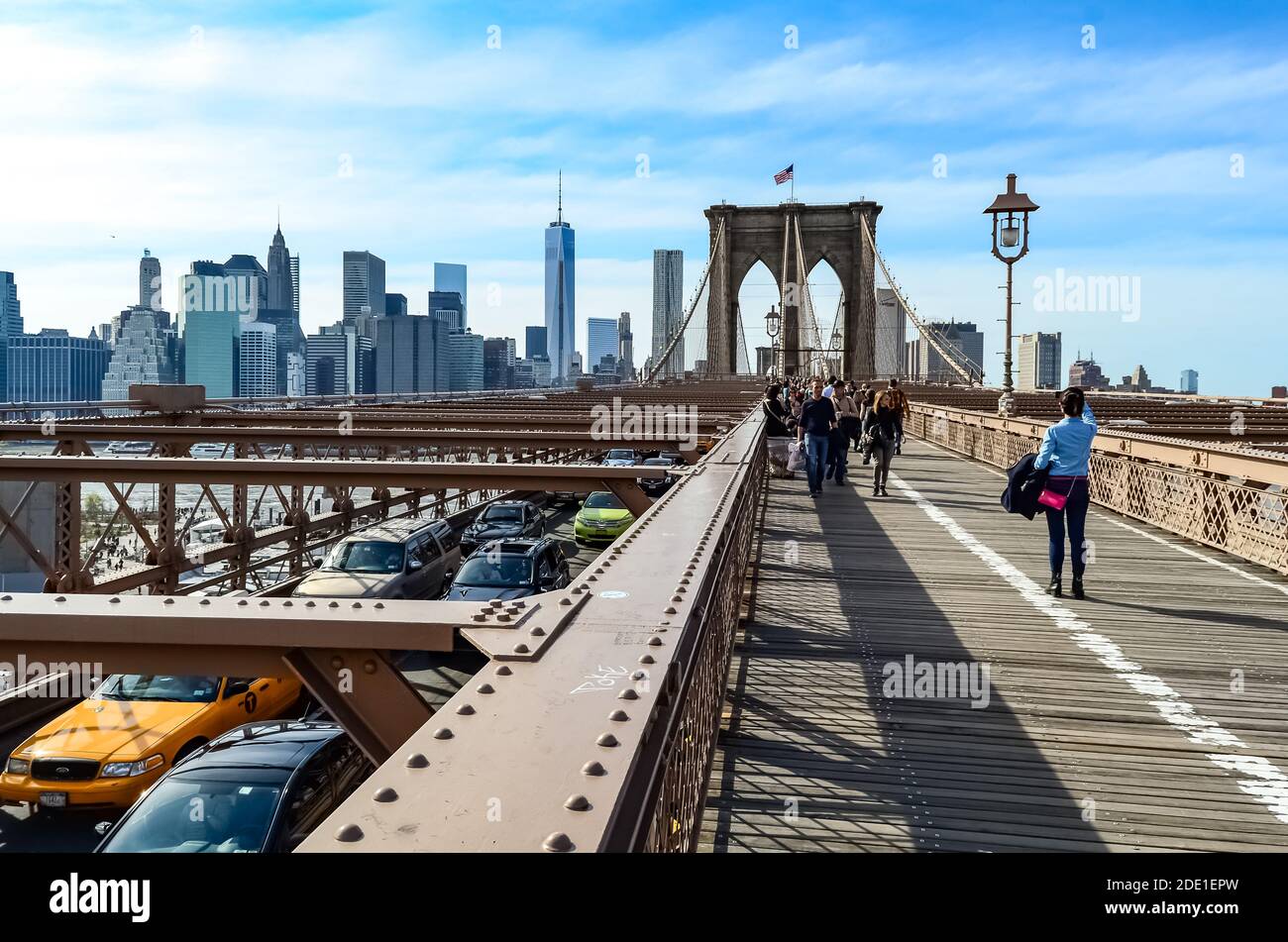 Brooklyn Bridge that connects Brooklyn and Manhattan. New York, USA ...
