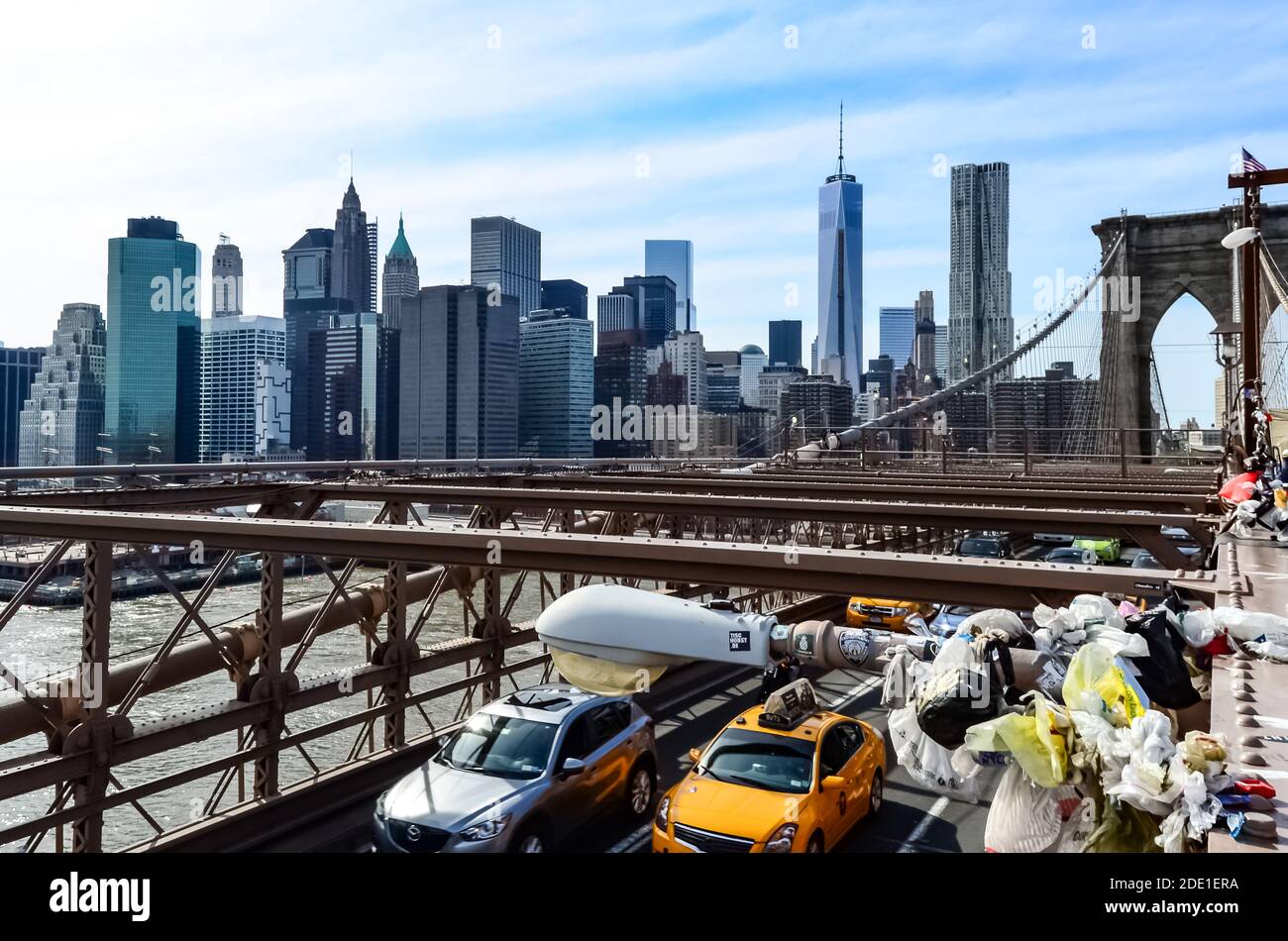 Brooklyn Bridge that connects Brooklyn and Manhattan. New York, USA ...
