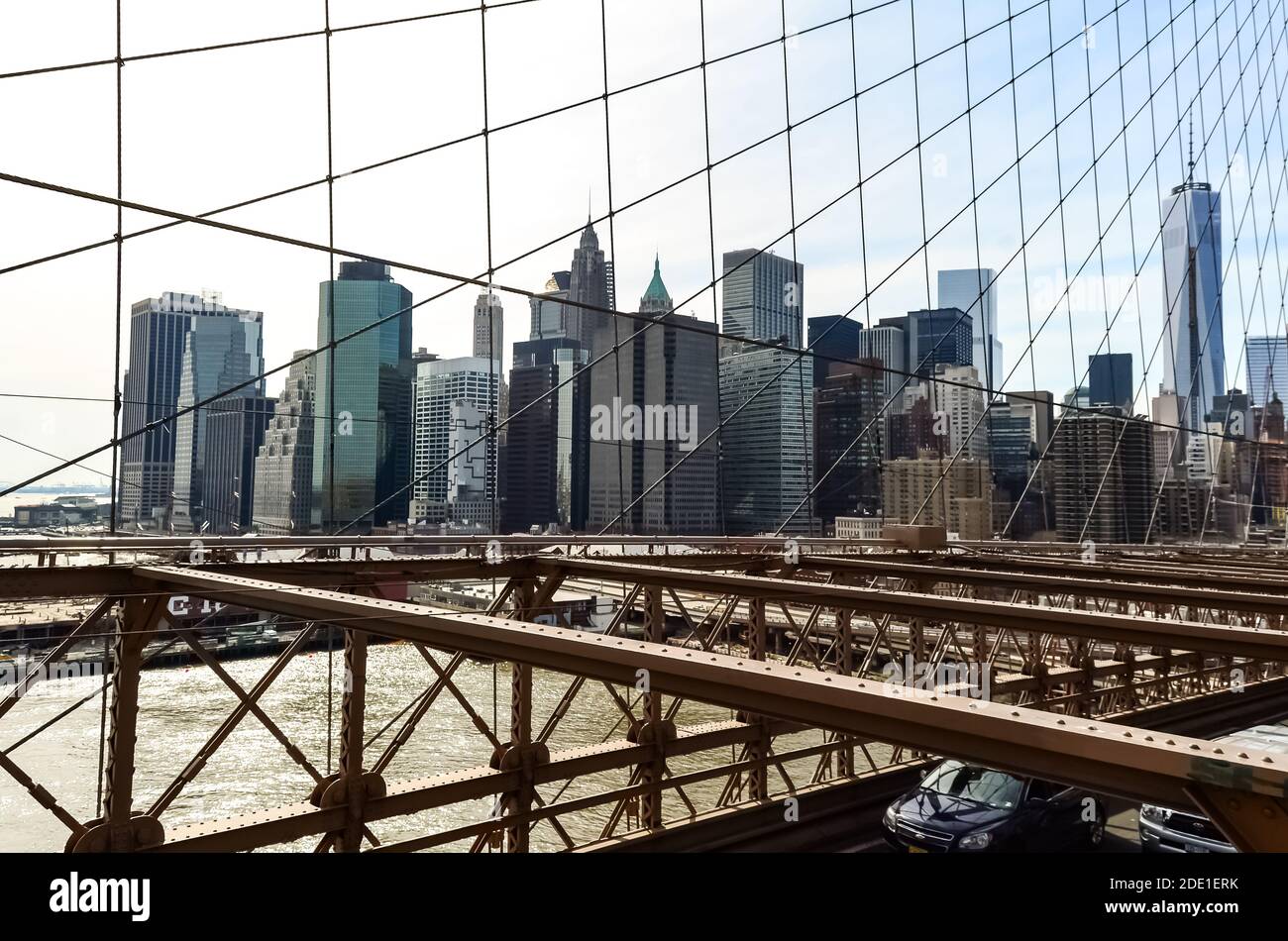 Brooklyn Bridge that connects Brooklyn and Manhattan. New York, USA ...