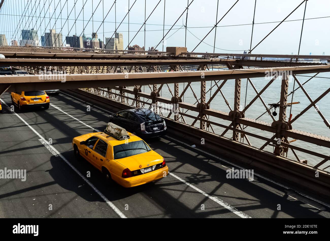 Brooklyn Bridge that connects Brooklyn and Manhattan. New York, USA ...