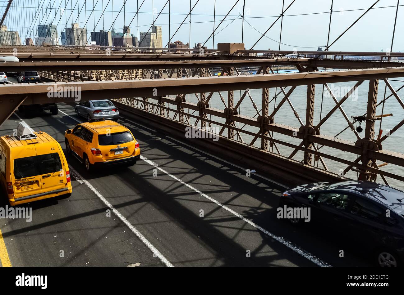 Brooklyn Bridge that connects Brooklyn and Manhattan. New York, USA ...