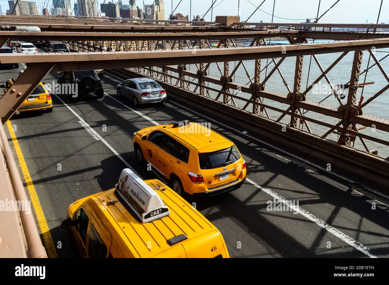 Brooklyn Bridge that connects Brooklyn and Manhattan. New York, USA ...