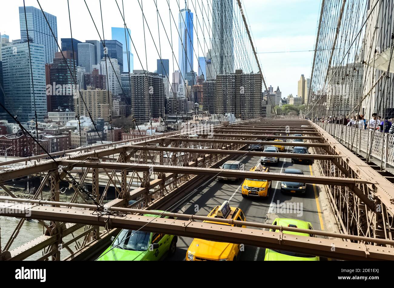 Brooklyn Bridge that connects Brooklyn and Manhattan. New York, USA ...